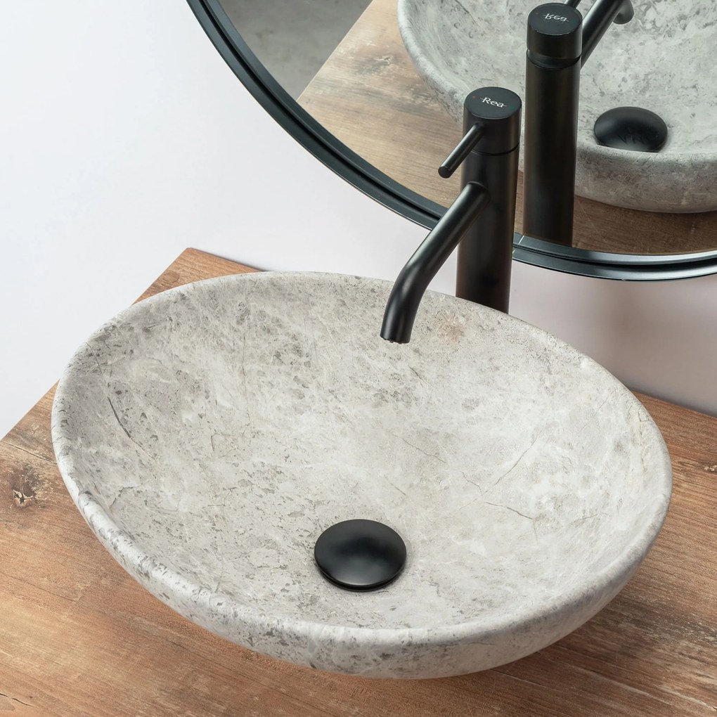 Rea Sofia Light Stone, umyvadlo na desku 41x35 cm, imitace kamene-šedá, REA-U0165