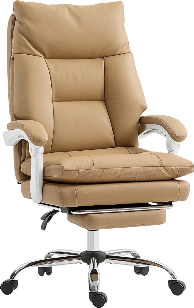HOMCOM Kancelářská židle Ergonomická židle u stolu s bederní opěrkou, opěrkou nohou Světle hnědá