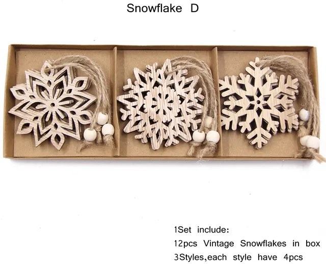 Vánoční dekorace - vánoční ozdobička ze dřeva (12 ks v balení) 1-13 Barva: Box-Snowflake D