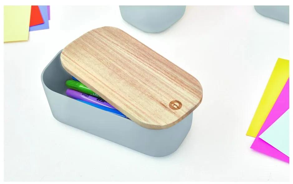 Šedý úložný box s víkem ze dřeva paulownia iDesign Eco, 9 x 18,3 cm