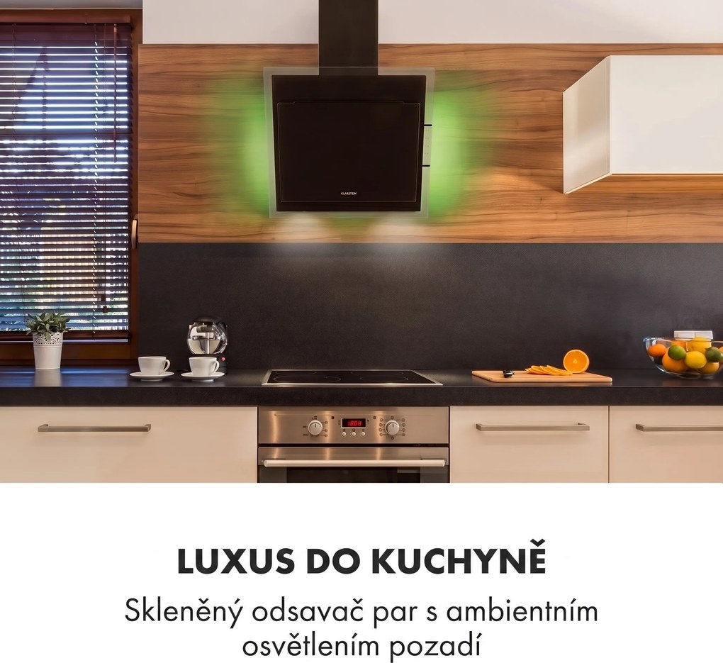 Klarstein Mirage 60, digestoř, 60 cm, nástěnná, 671 m³/h, A++, dotykový panel, černá