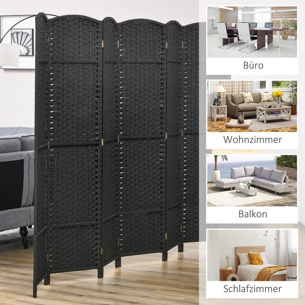 HOMCOM Skládací rozdělovací stěna 6-panelová 240x170 cm - Záclona pro soukromí do obývacího pokoje, ložnice, kanceláře - černá
