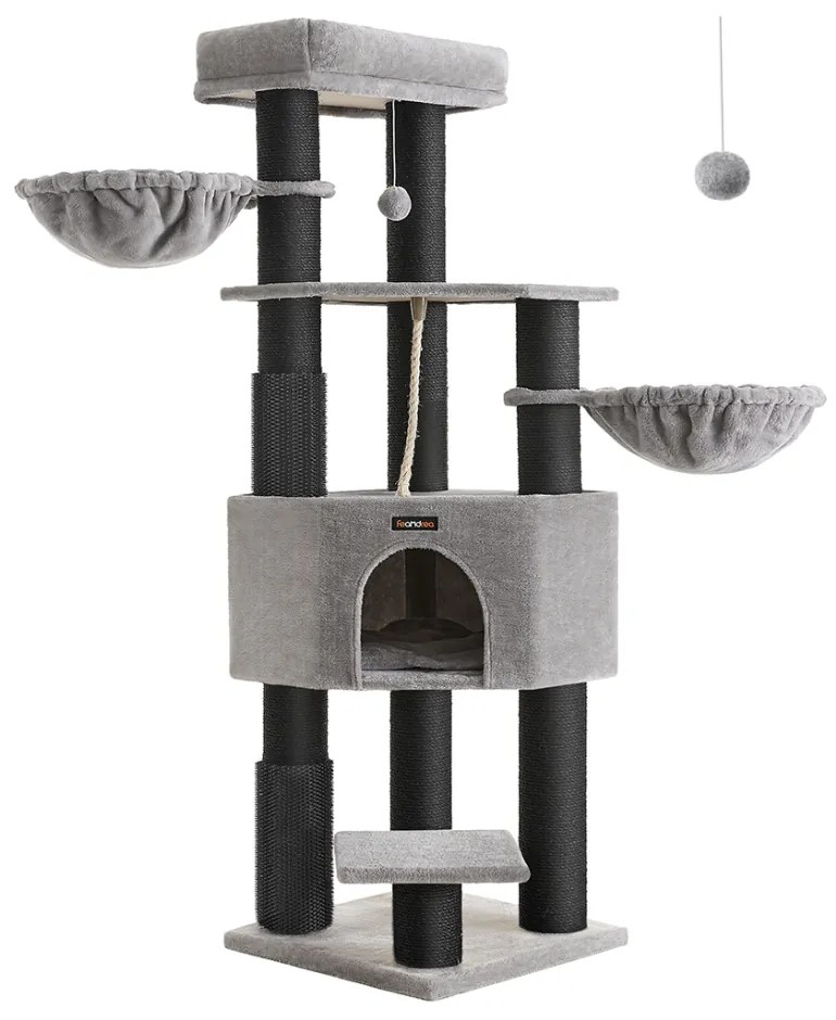 Kočičí strom ONYX, 50x50x160cm, šedá/černá Feandrea