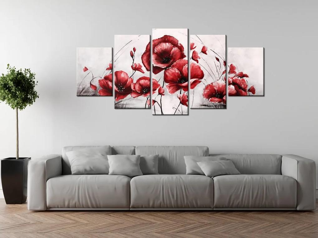 Gario Ručně malovaný obraz Červené Vlčí máky - 5 dílný Rozměry: 150 x 70 cm
