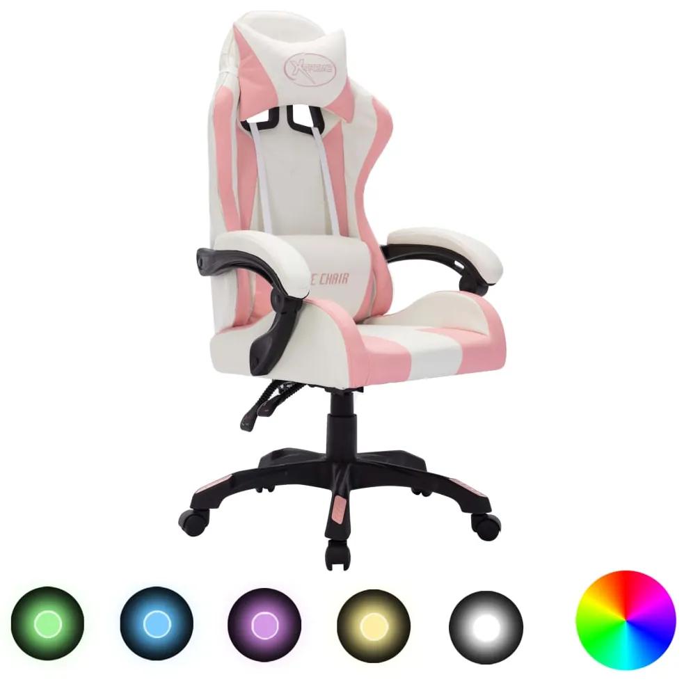 Herní židle s RGB LED podsvícením růžovo-černá umělá kůže - Default Title