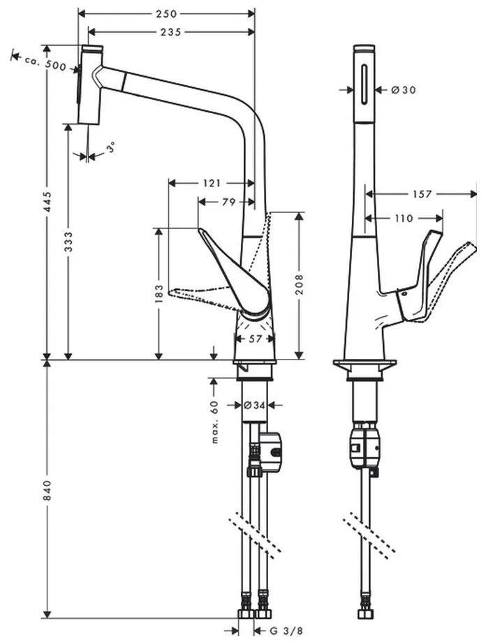 Hansgrohe M71, dřezová baterie Metris Select s výsuvnou sprškou, chromová, 73820000