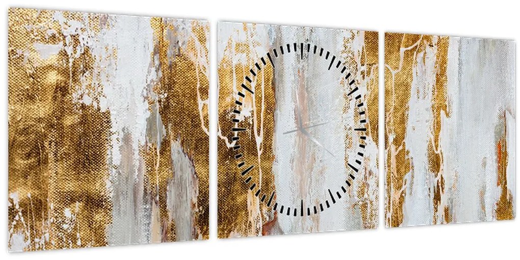 Obraz - Abstrakce se zlatou (s hodinami) (90x30 cm)
