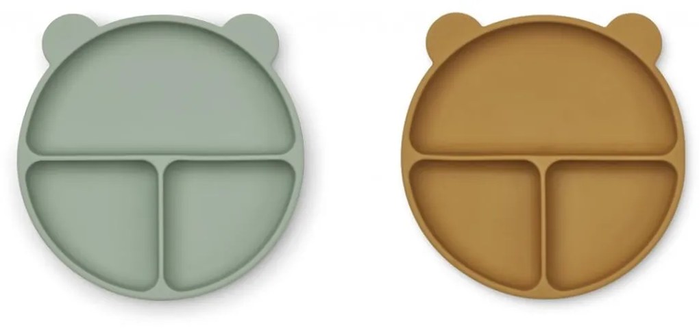 LIEWOOD Dětský talíř Peppermint/Gold Caramel - set 2 ks, modrá barva, zelená barva, hnědá barva, plast