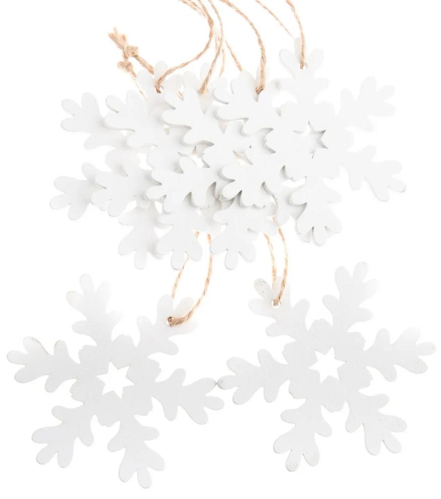 Sada vánočních dřevěných ozdob Vločka bílá, 6 ks