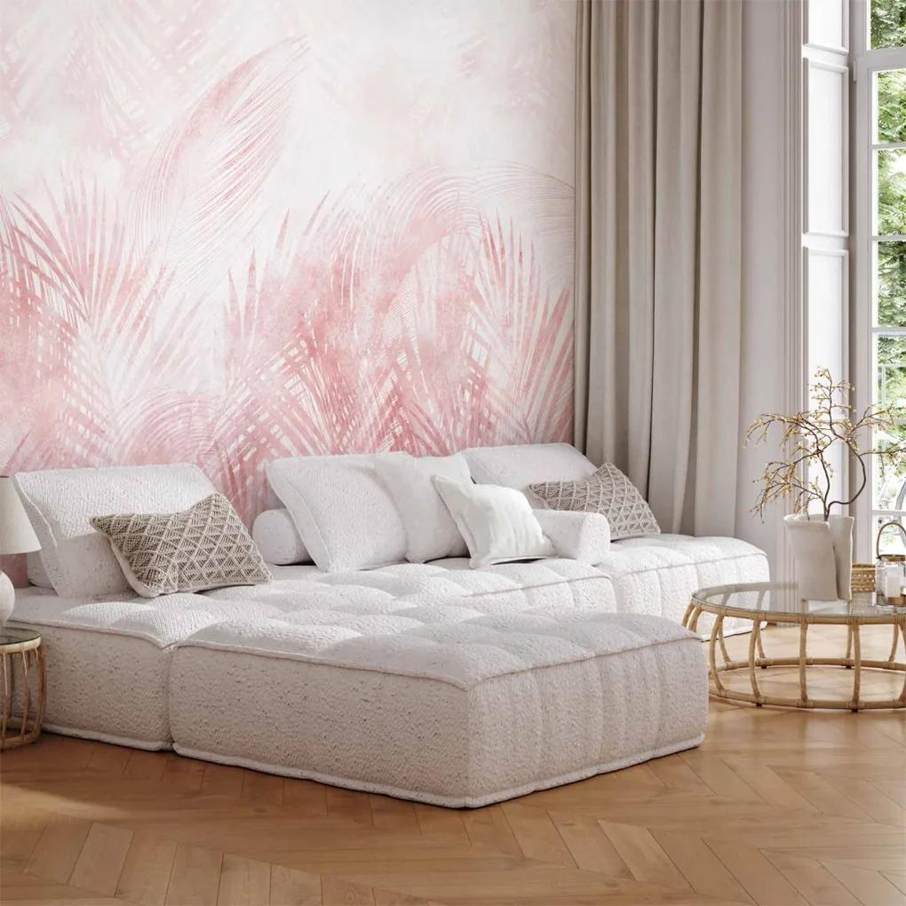 Fototapeta Relaxační rostliny - prolínající se listy palmy v růžovém odstínu