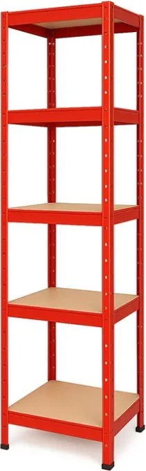 Regál 180x40x40 cm lakovaný 5-policový, nosnost 875 kg - červený - 2ks