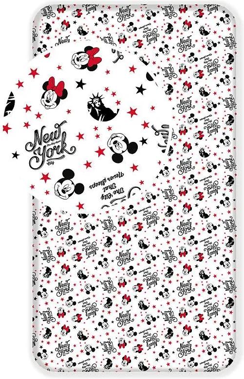 JERRY FABRICS Prostěradlo Mickey a Minnie v New Yorku Love Bavlna 90x200 cm