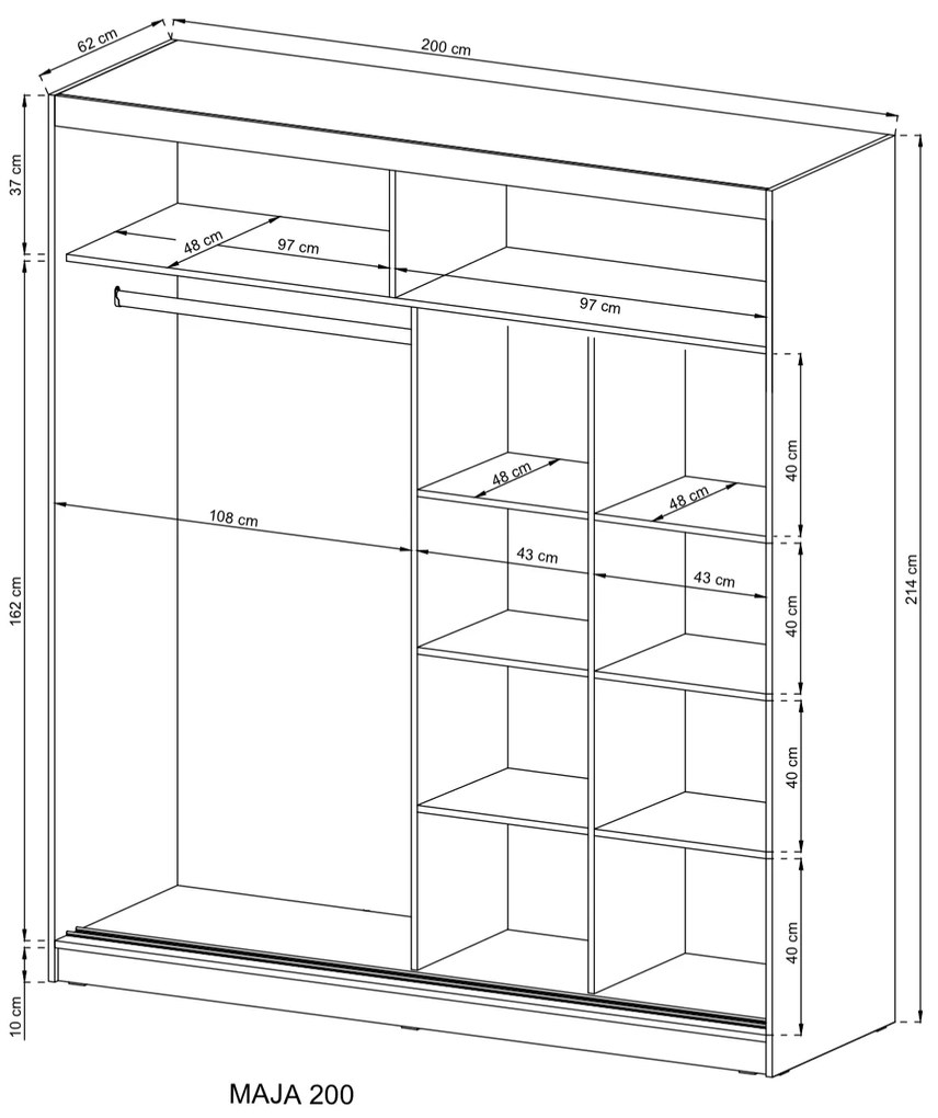Piaski Šatní skříň MAJA II 200 Barva: Grafit