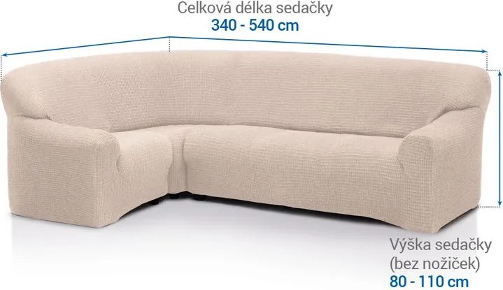 Super strečové potahy RUBINIA smetanová rohová sedačka (š. 340 - 540 cm)