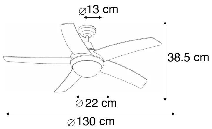 Stropní ventilátor ocelový s černým dřevěným potiskem 132 cm s dálkovým ovládáním - Cool