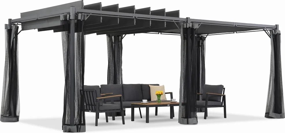 Antracitová pergola Malaga 3x6 m s moskytiérou Garden Point