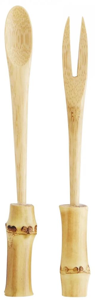 MADAM STOLTZ Bambusová vidlička + lžička, přírodní barva, dřevo