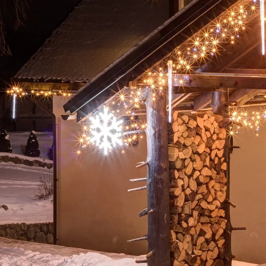 Easy Fix venkovní LED rampouchy světelné, 300 × 90 cm, teple bílá, 174 diod, černý kabel, IP67, prodlužovací
