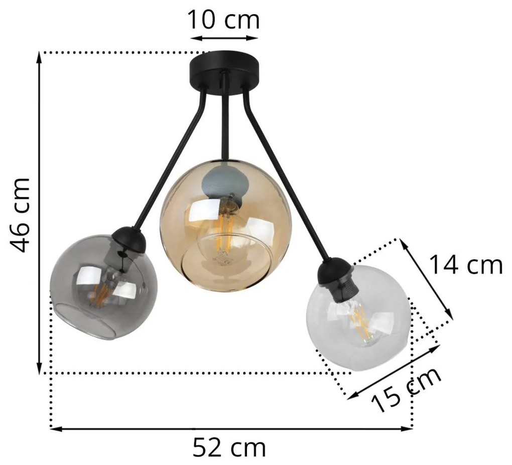 Stropní svítidlo Haga Trio, 3x skleněné stínítko (mix 3 barev)
