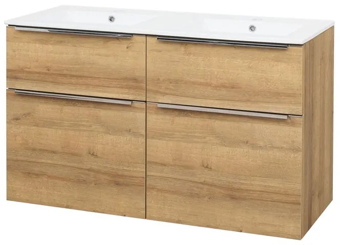 Mereo Mereo, Mailo, koupelnová skříňka s keramickým umyvadlem 121 cm, bílá, dub, antracit, CN523
