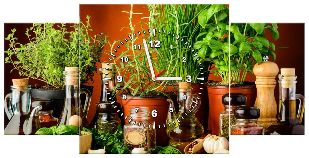 Gario Obraz s hodinami Zeleninové přísady - 3 dílný Rozměry: 80 x 40 cm