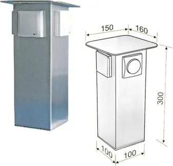 MCJ Nerezový zahradní sloupek, 3 zásuvky 230V/50Hz, IP44, 30 cm