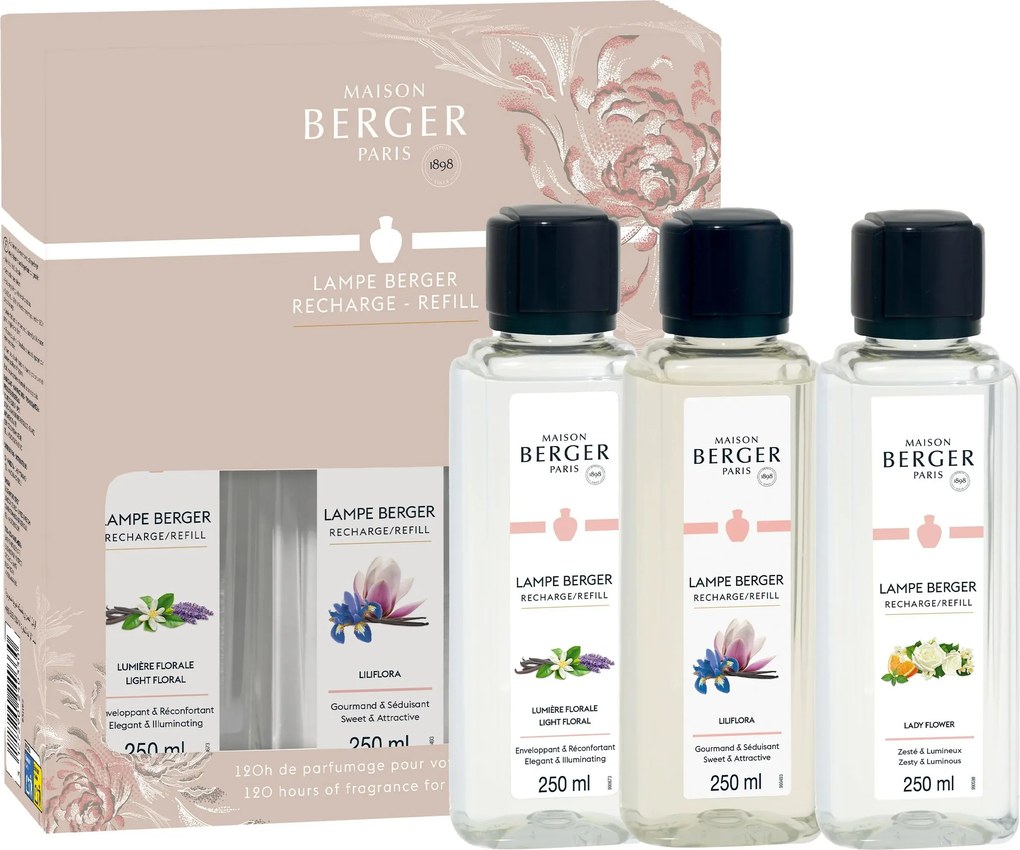 Maison Berger Paris Ophelia Triopack náplně do katalytické lampy Light Floral, Lilliflora, Lady Flower 3 x 250 ml