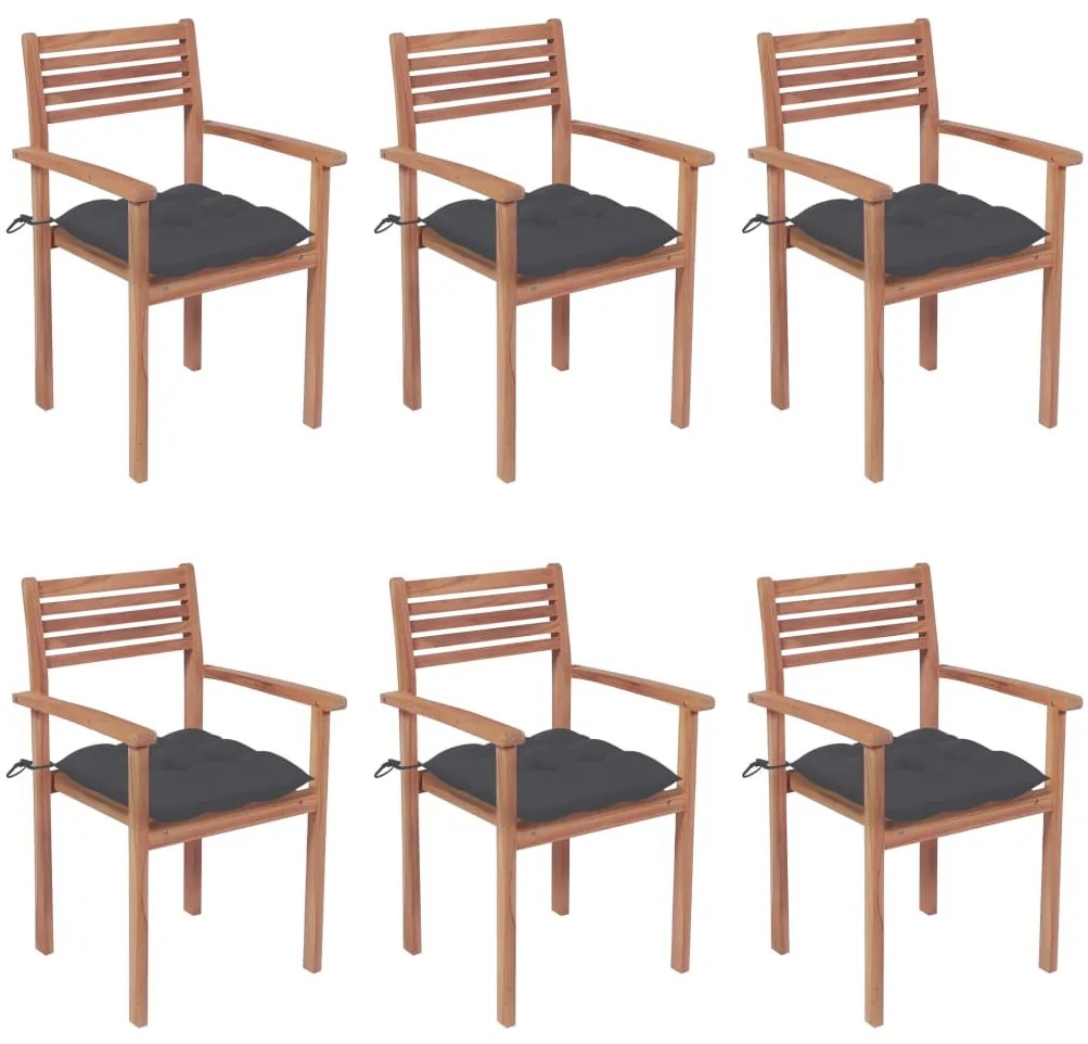 Stohovatelné zahradní židle s poduškami 6 ks masivní teak - Default Title