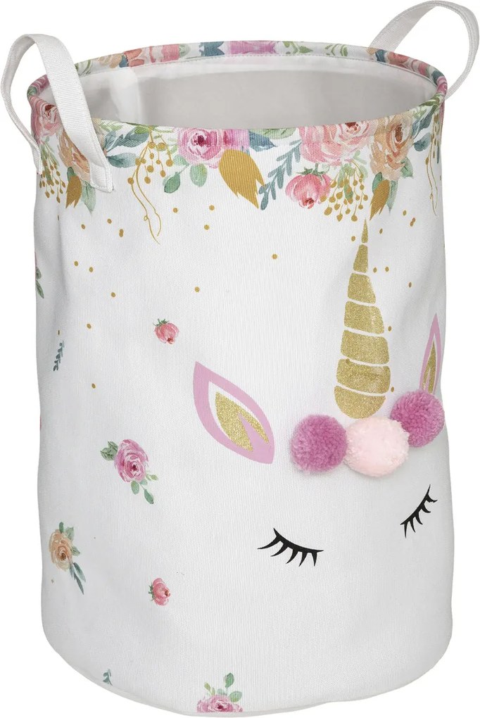 Úložný koš na hračky s bambulemi UNICORN, Ø 35 cm