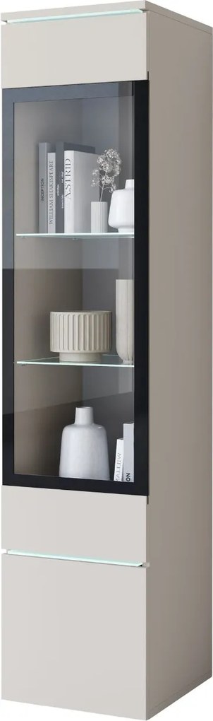 Úzká vitrína LED sloupek Vera kašmír (VRBK002+LED)