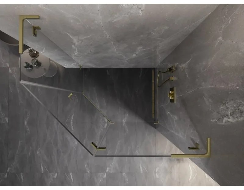 Mexen Lunar, L pravý výklopný pětiúhelníkový sprchový kout 100 x 80 cm, 8mm čiré sklo, zlatý matný profil, 831L-100P-080L-55-00-P