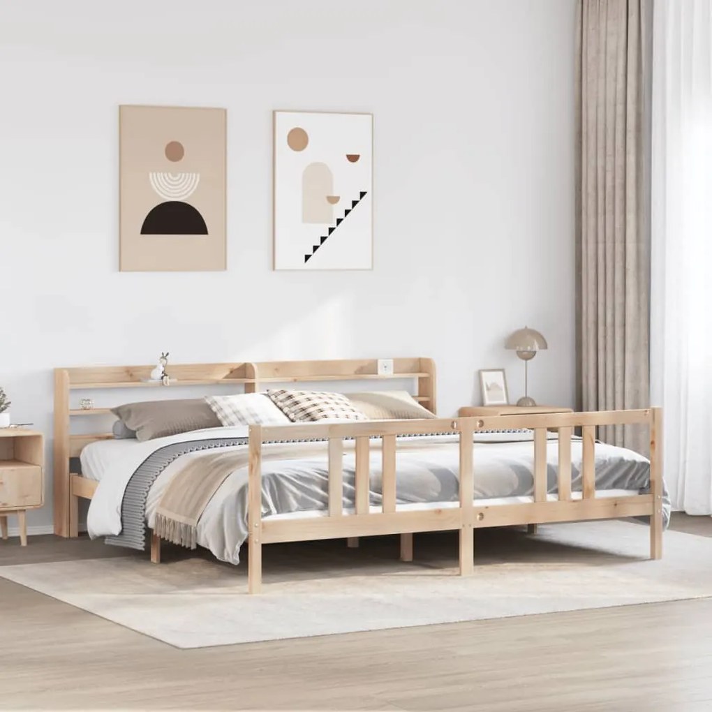 Rám postele s čelem 200 x 200 cm masivní borové dřevo 3306718
