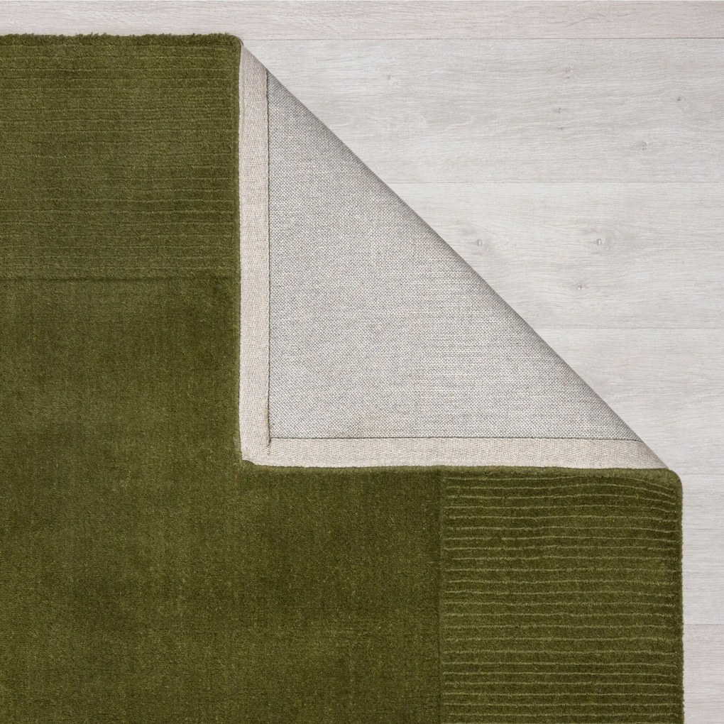 Flair Rugs, Kusový ručně tkaný koberec Tuscany Textured Wool Border Green, 120x170, zelená, ložnice
