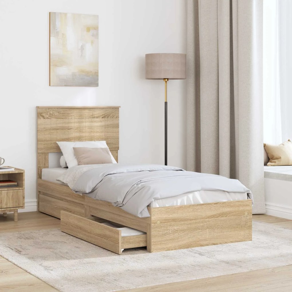 Postel s úložným prostorem se zásuvkou Sonoma dub 75 x 190 cm 3410849