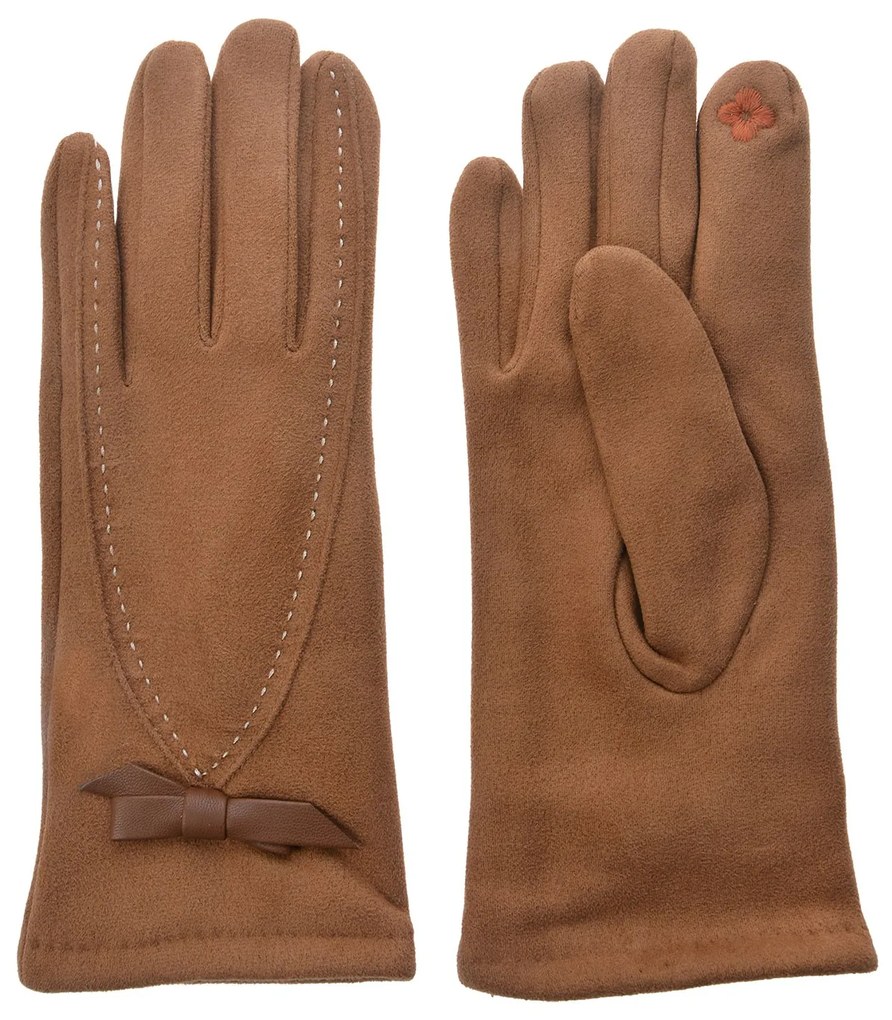 Hnědé dámské rukavice s mašličkou - 8*24 cm