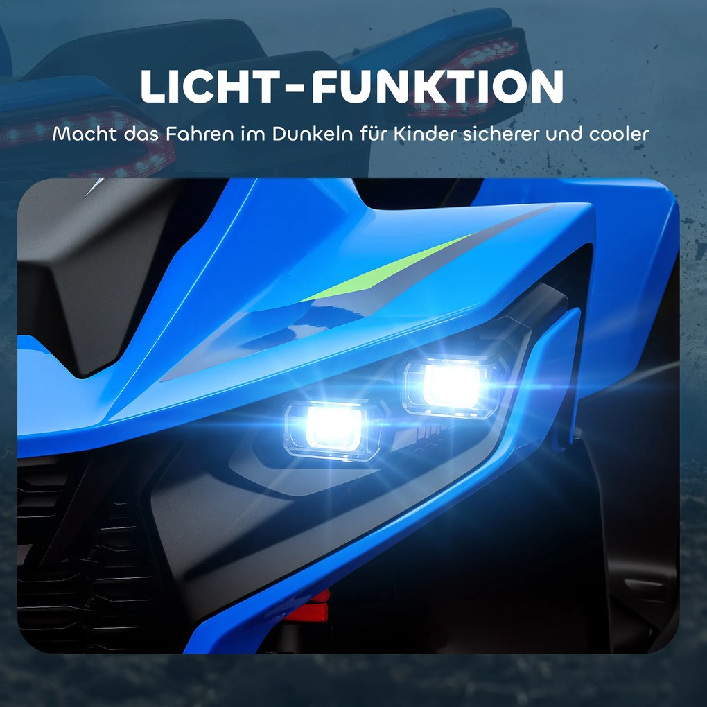 AIYAPLAY Elektro čtyřkolka pro děti, 3-6 km/h, LED světlomety, hudba, USB, pro děti 3-8 let, modrá