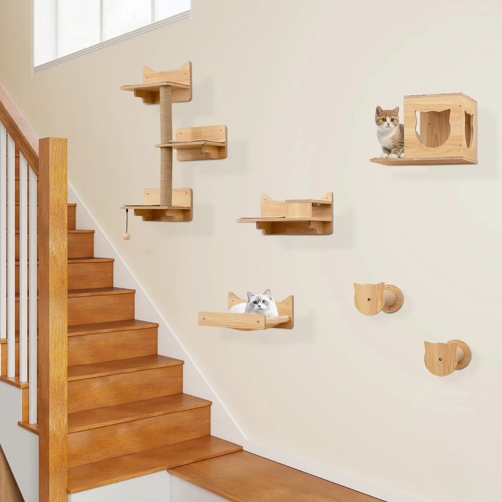 Costway 6 PCS lezecká stěna Škrabadlo pro kočky s platformami Mísa Houpací síť