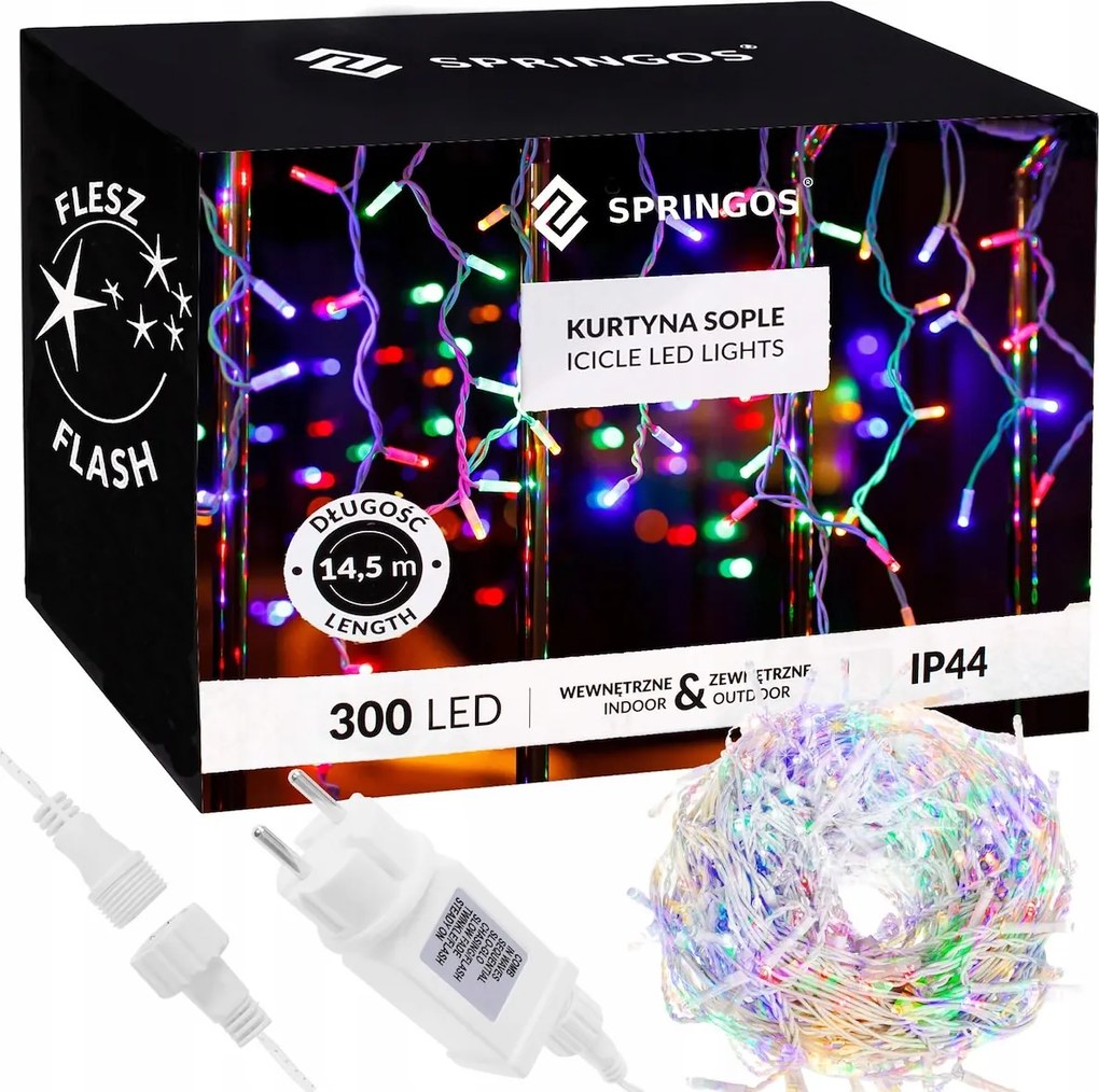 Záclona Světelná Girlanda Rampouchy Lampičky 300LED Multicolor Flash Osvětlení
