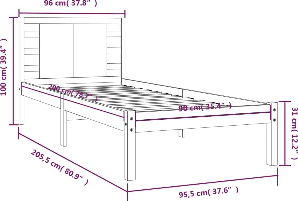 vidaXL Rám postele masivní borovice 90 x 200 cm [3104205] Barva: Černá