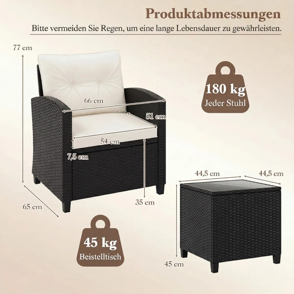 Costway 3 PCS. Ratanová sada Gartenmöbel inkl. 2 Sessel a 1 Beistelltisch – bílý