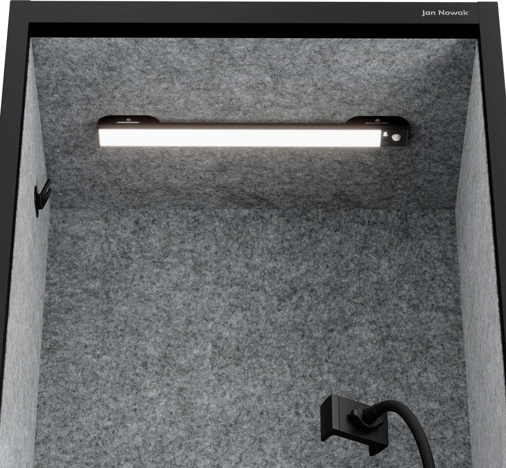 Skříň se sedákem a zónou ticha SALLY MentalBox, černá konstrukce, šedý sedák, 1850 x 600 x 400 mm