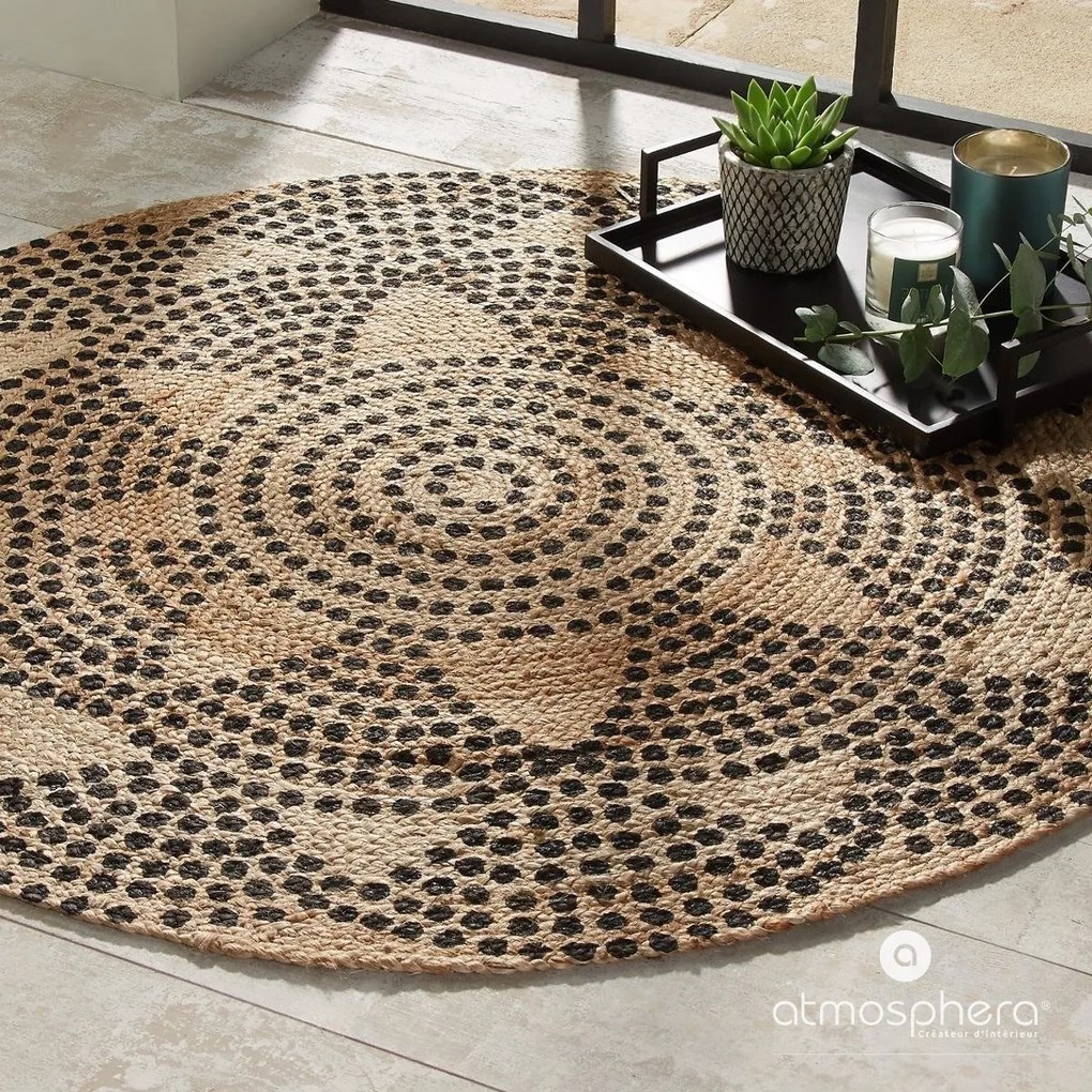 Atmosphera Jutový koberec, kulatý, Ø 120 cm, geometrický vzor, béžový