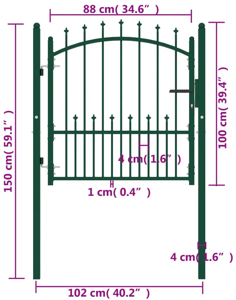 vidaXL Marketos Plotová branka Emmen s hroty ocelová 104 x 97 cm zelená