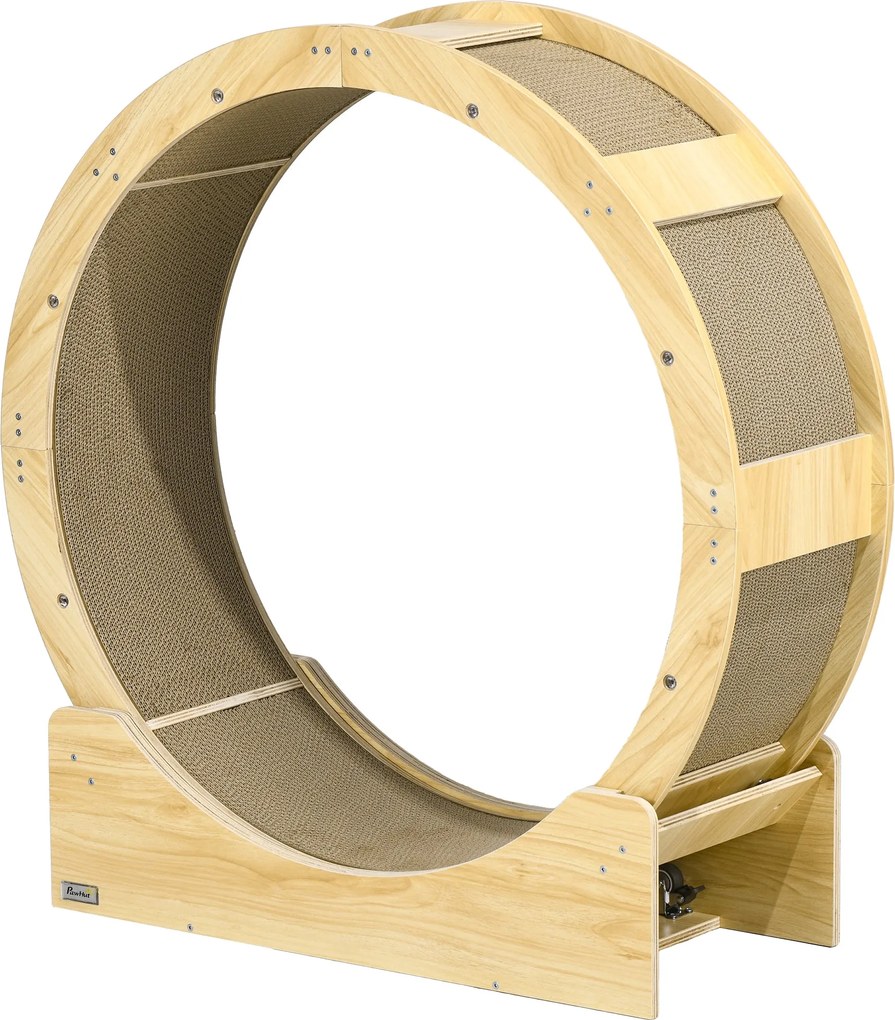 PawHut Cat Exercise Wheel 91 cm průměr - Kočičí kolo s brzdou a škrabacím panelem, Treadmill pro kočky na hubnutí a zdraví, Dub | Aosom