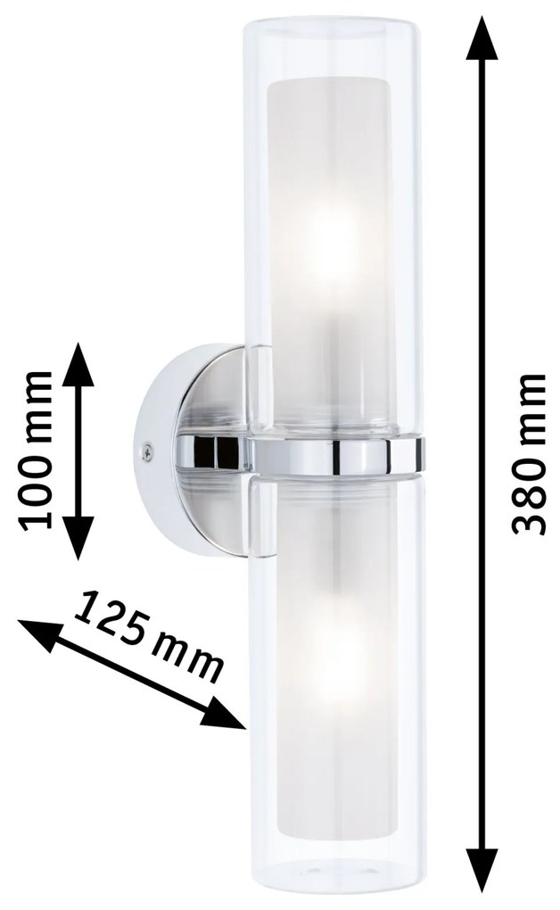 Paulmann 71077 Luena, koupelnové nástěnné svítidlo 2xE14 max.20W, sklo/chrom, výška 38cm, IP44