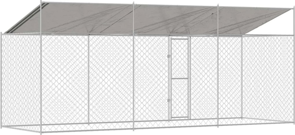Psí klec s střechou Stříbrná 600 x 200 x 256 cm Ocel a PE 3368302