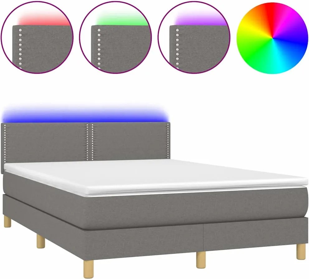 Box spring postel s matrací a LED tmavě šedá 140x190 cm textil 3133630