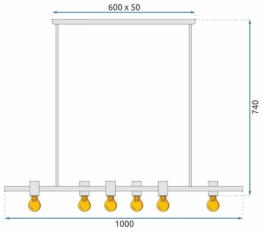 Toolight Industriální kovová stropní lampa černá APP480-6CP