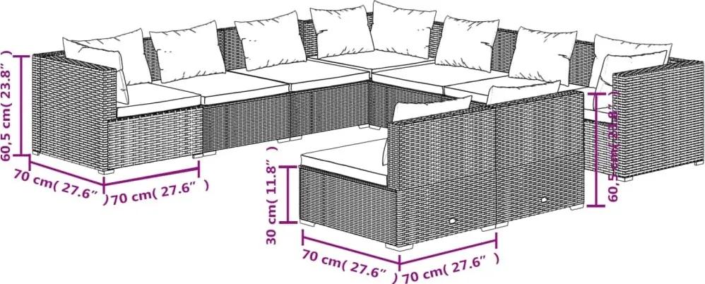 vidaXL 9dílná zahradní sedací souprava s poduškami polyratan [3102419] Barva: Hnědá a krémová