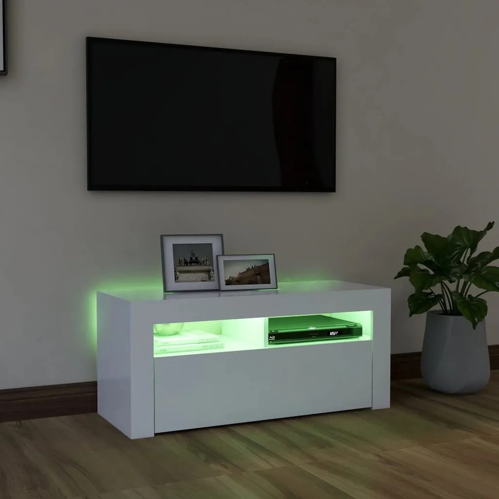 TV skříňka s LED osvětlením bílá 90 x 35 x 40 cm